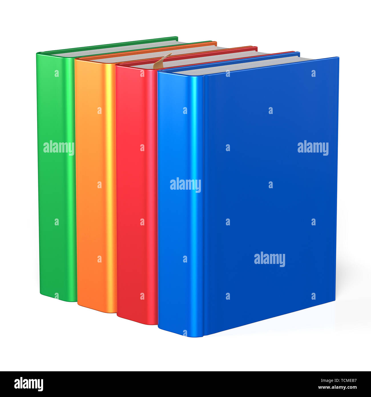 Blank books educational four textbooks bookshelf bookcase row standing ...