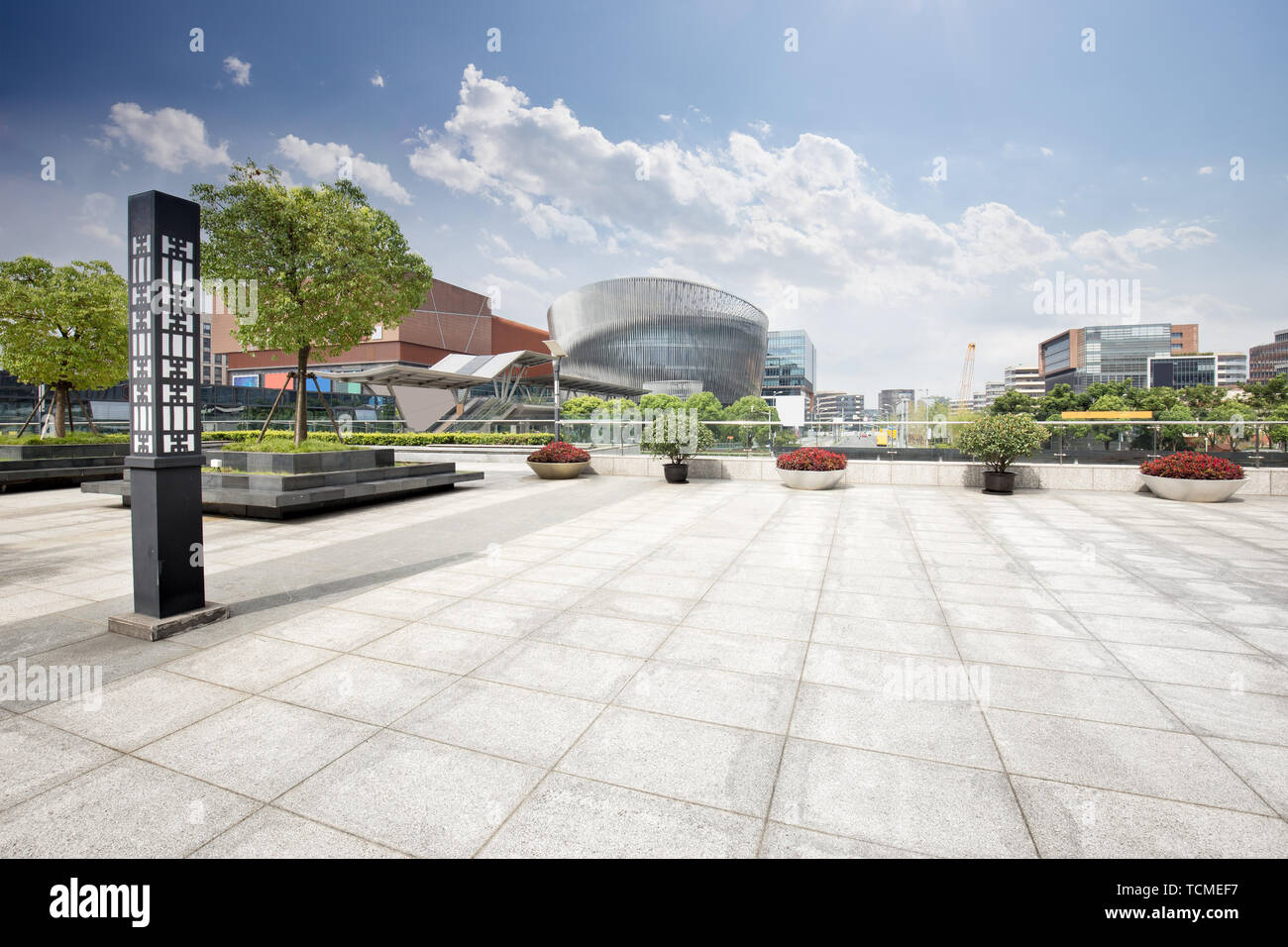 modern buildings in shanghai from empty brick floor Stock Photo - Alamy