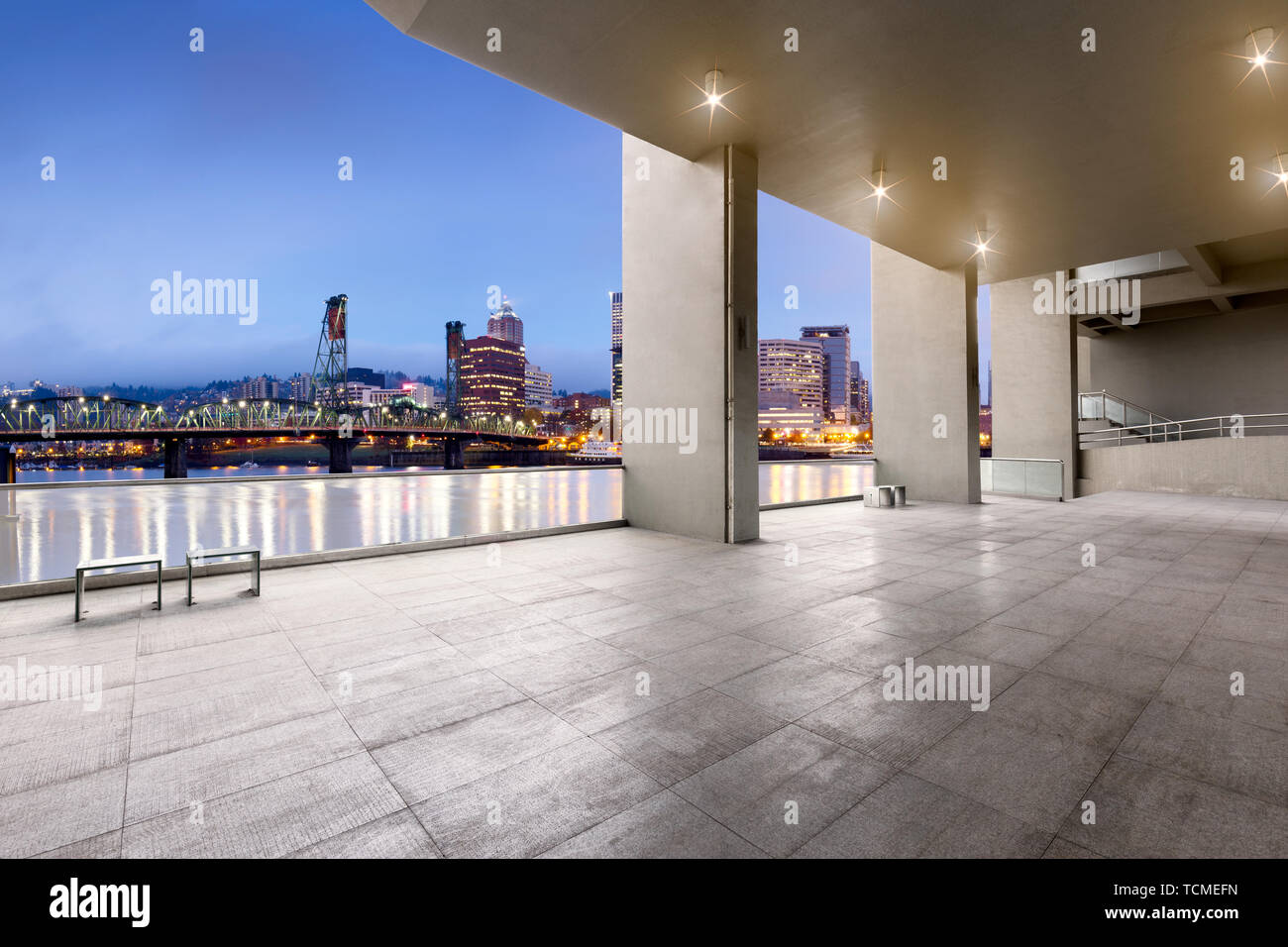 cityscape and skyline of portland from brick floor Stock Photo - Alamy