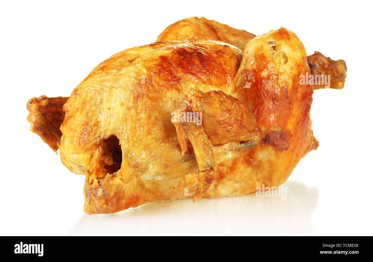 whole roasted chicken isolated on white Stock Photo - Alamy