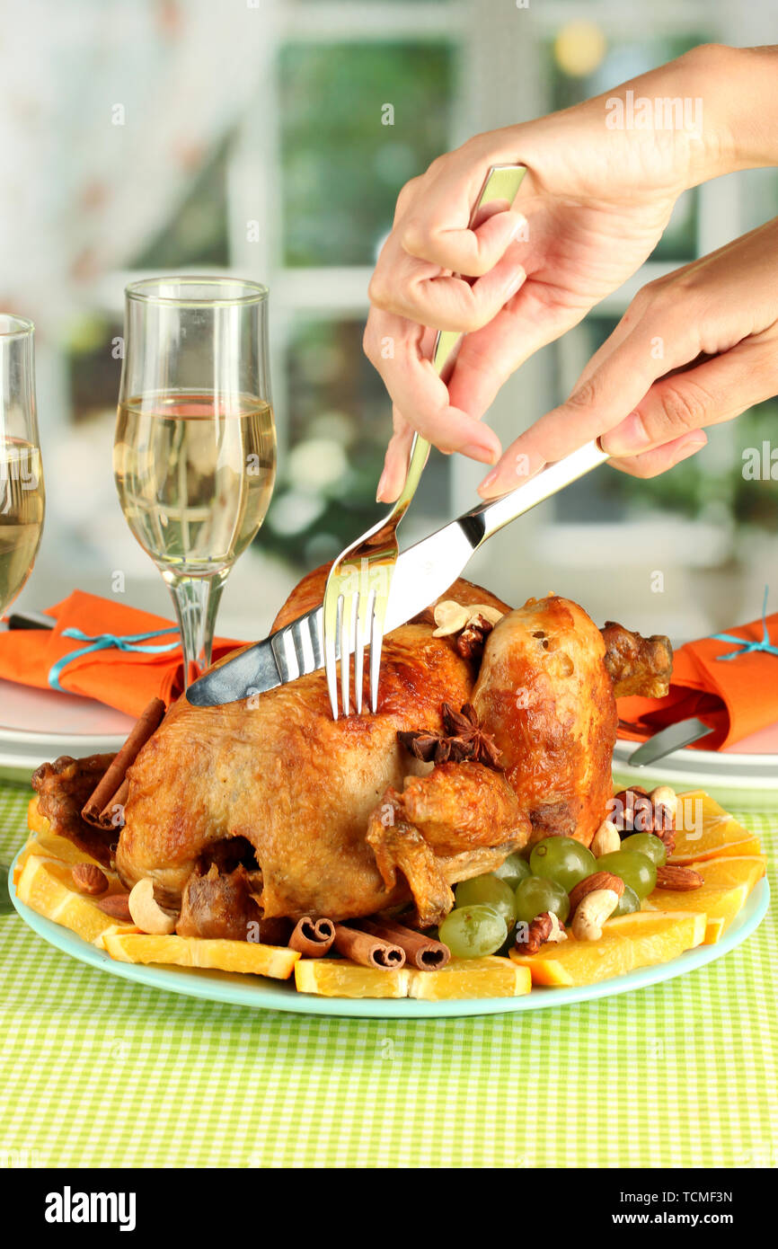 Cutting grill chicken knife fork hi-res stock photography and images ...