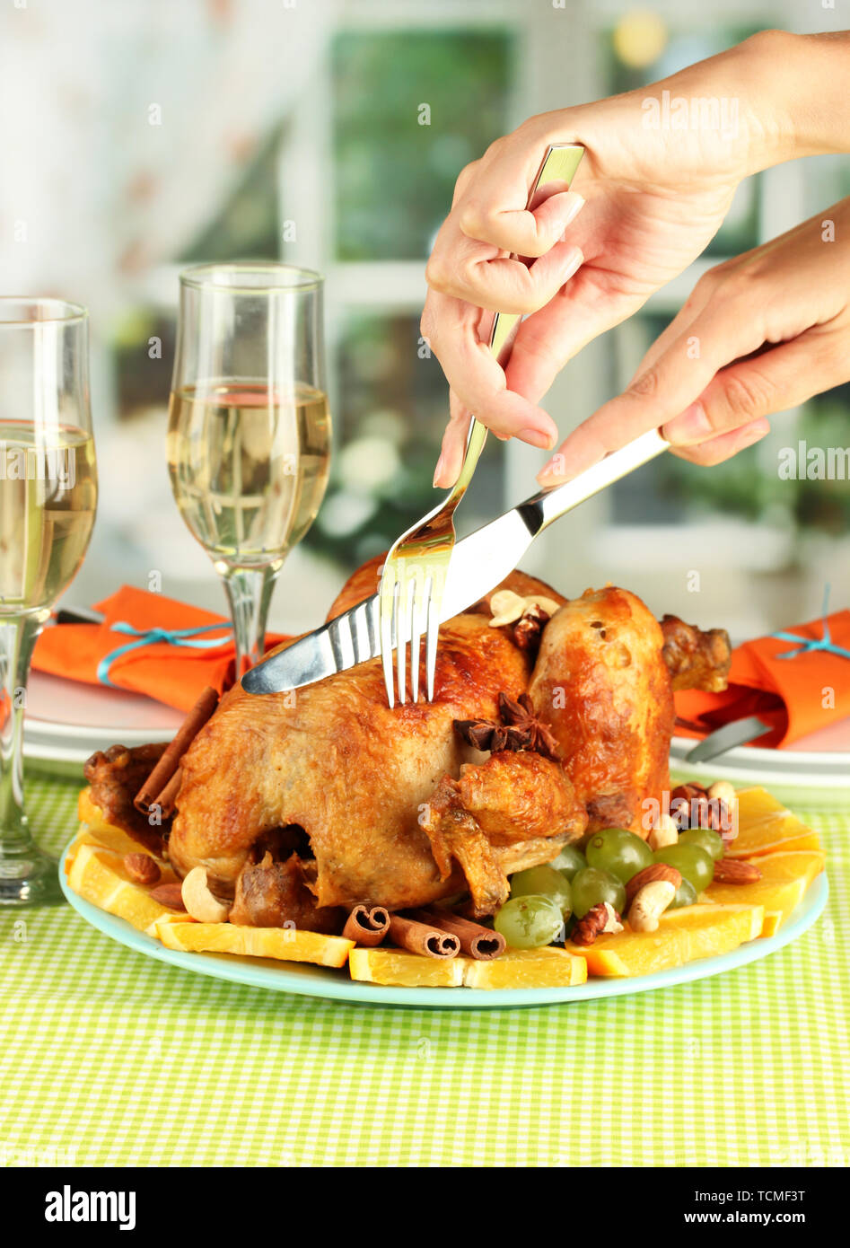 Cutting grill chicken knife fork hi-res stock photography and images ...