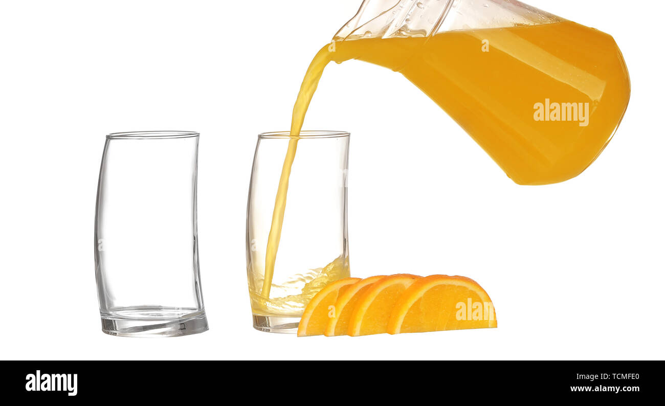 collage Orange juice and slices of orange isolated on white Stock Photo ...
