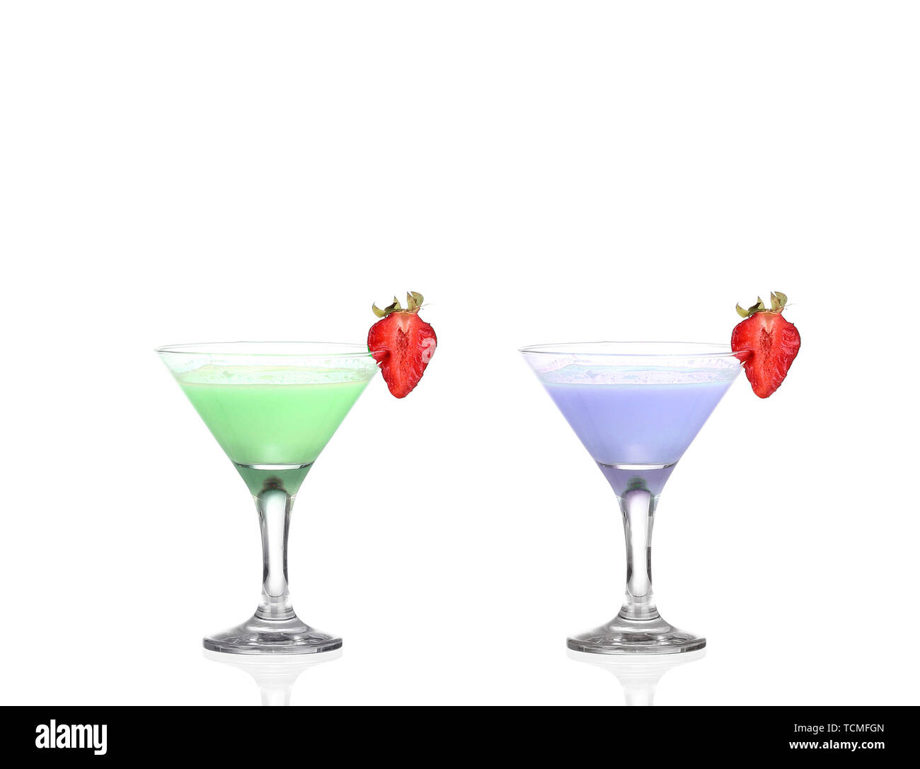 Two martini glasses with colored cocktails - hurray !! Stock Photo - Alamy
