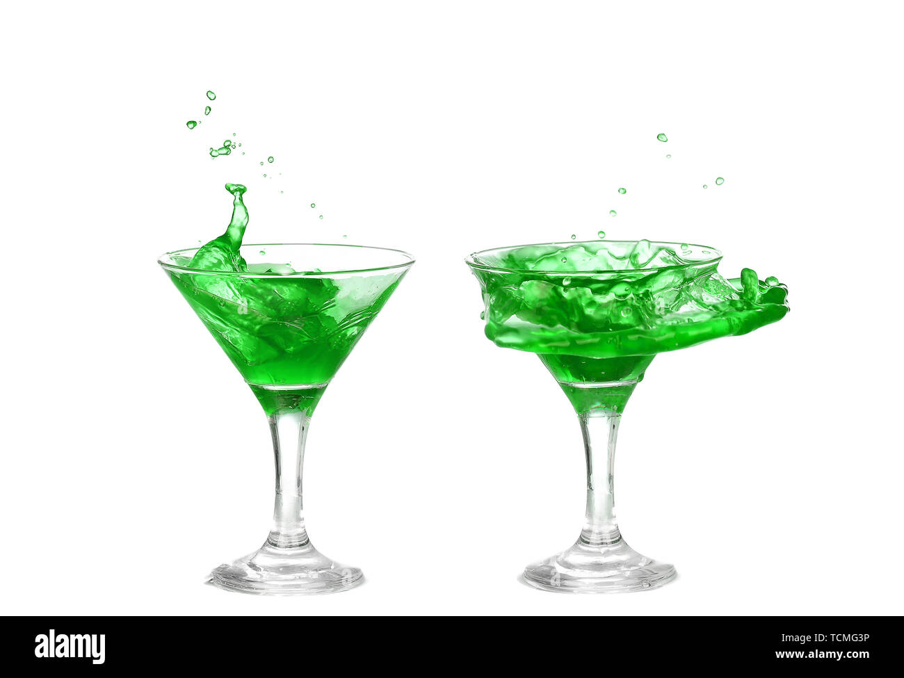 collage of green cocktail with splash isolated on white background ...