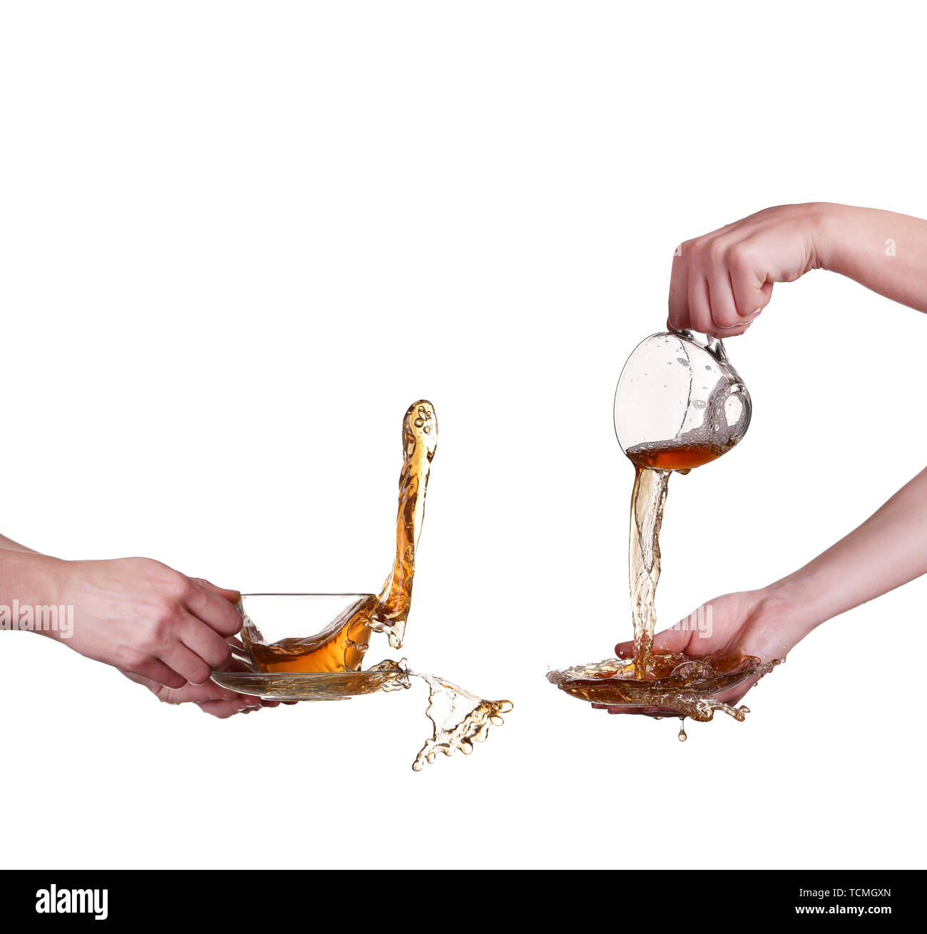 collage Glass cup of tea with splash Stock Photo - Alamy