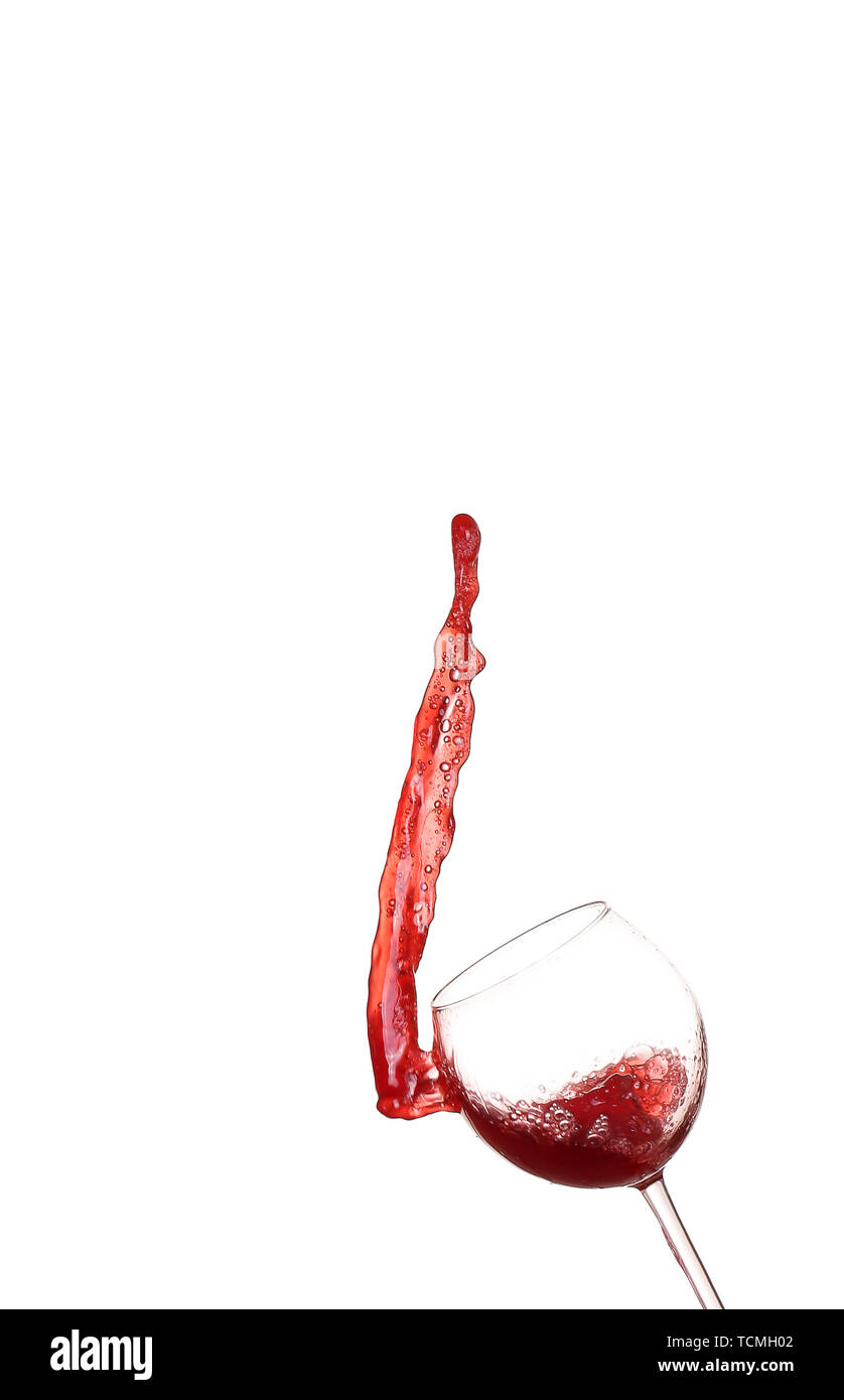 Red wine splashing from glass, isolated on white background Stock Photo ...