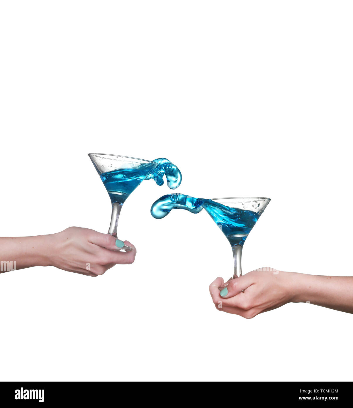 collage Blue alcoholic cocktail on white isolate splash Stock Photo - Alamy