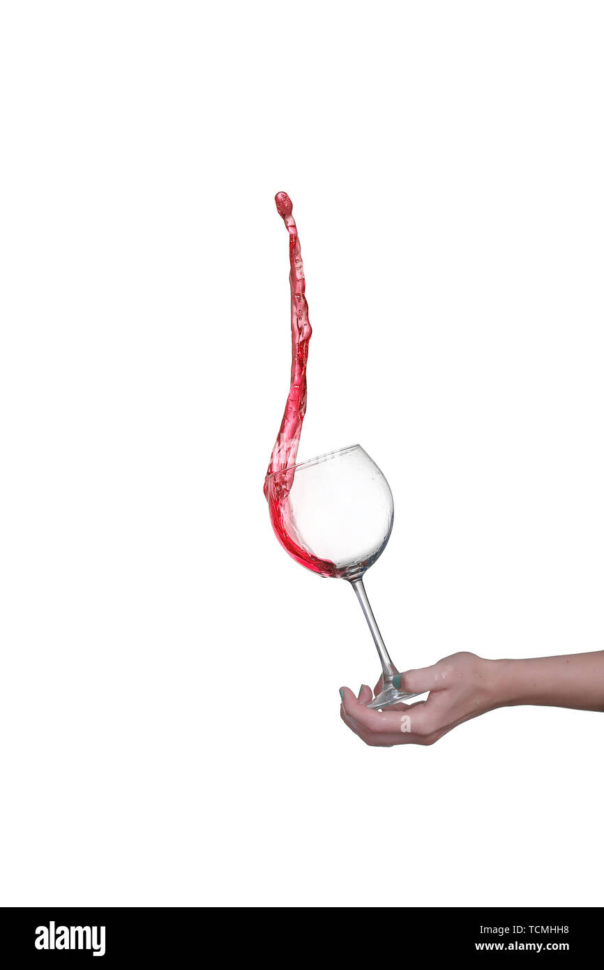 Red wine splashing from glass, isolated on white background Stock Photo ...