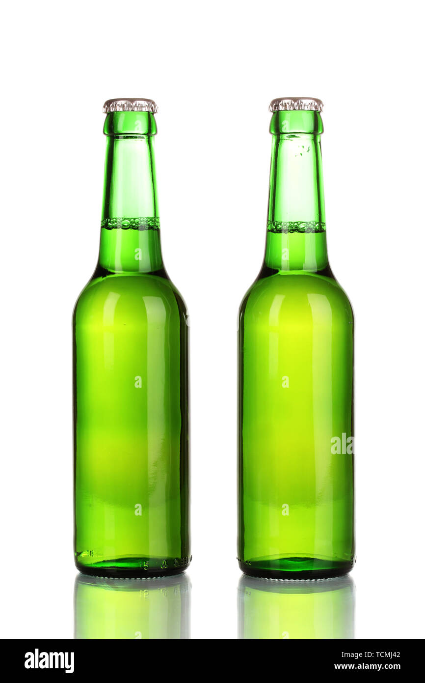 two bottles of beer isolated on white Stock Photo - Alamy