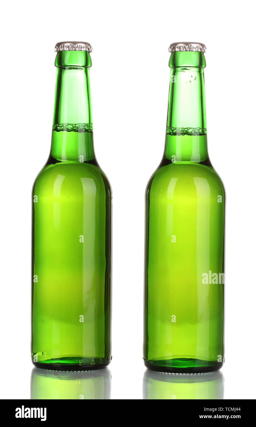 two bottles of beer isolated on white Stock Photo - Alamy