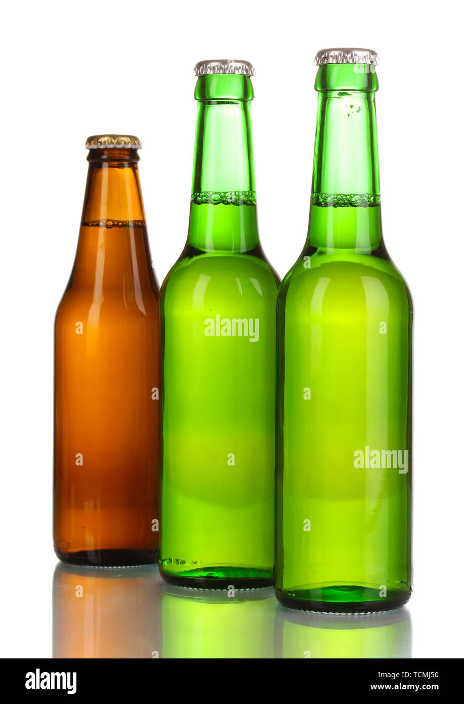 three bottles of beer isolated on white Stock Photo - Alamy
