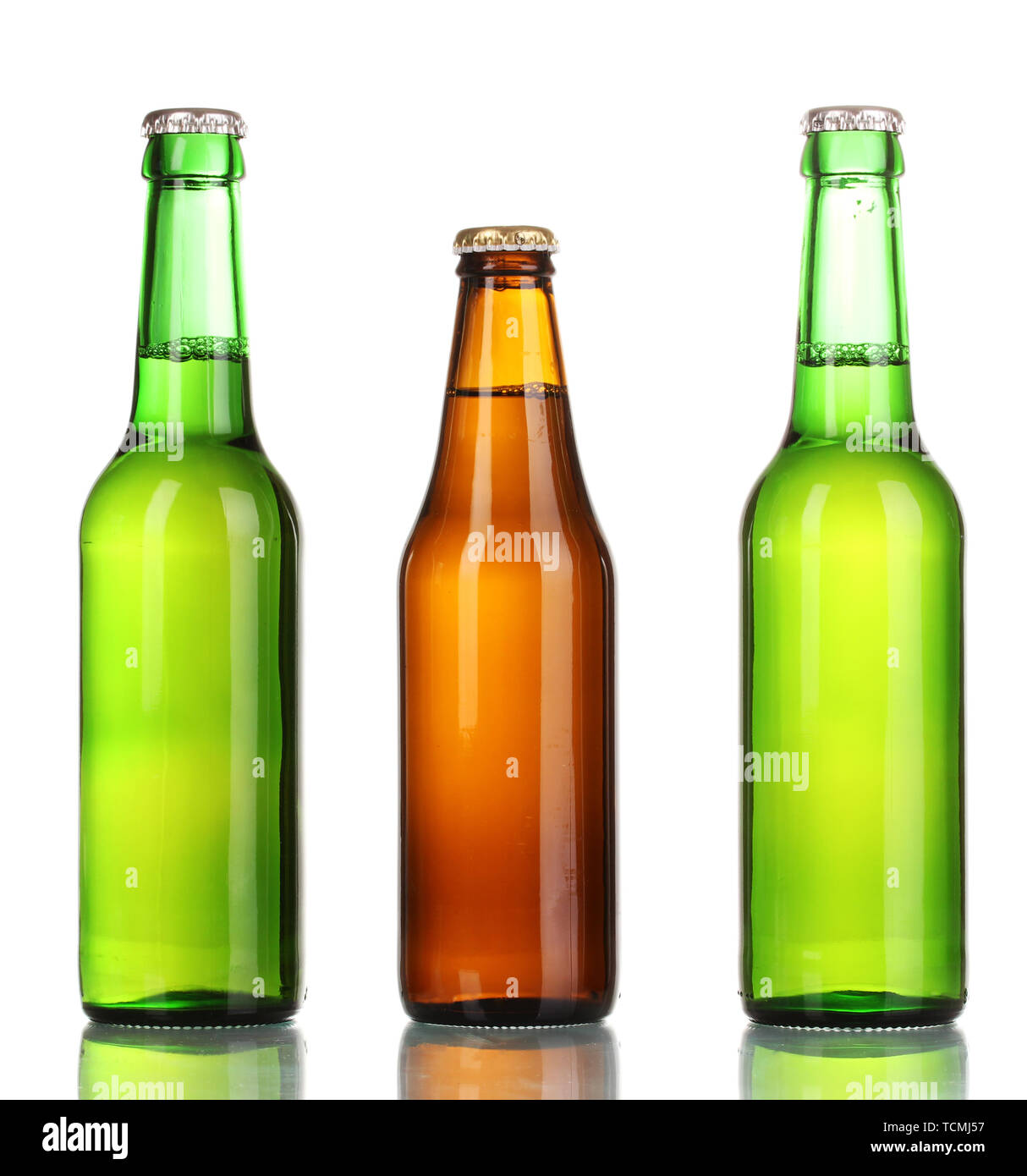 three bottles of beer isolated on white Stock Photo - Alamy
