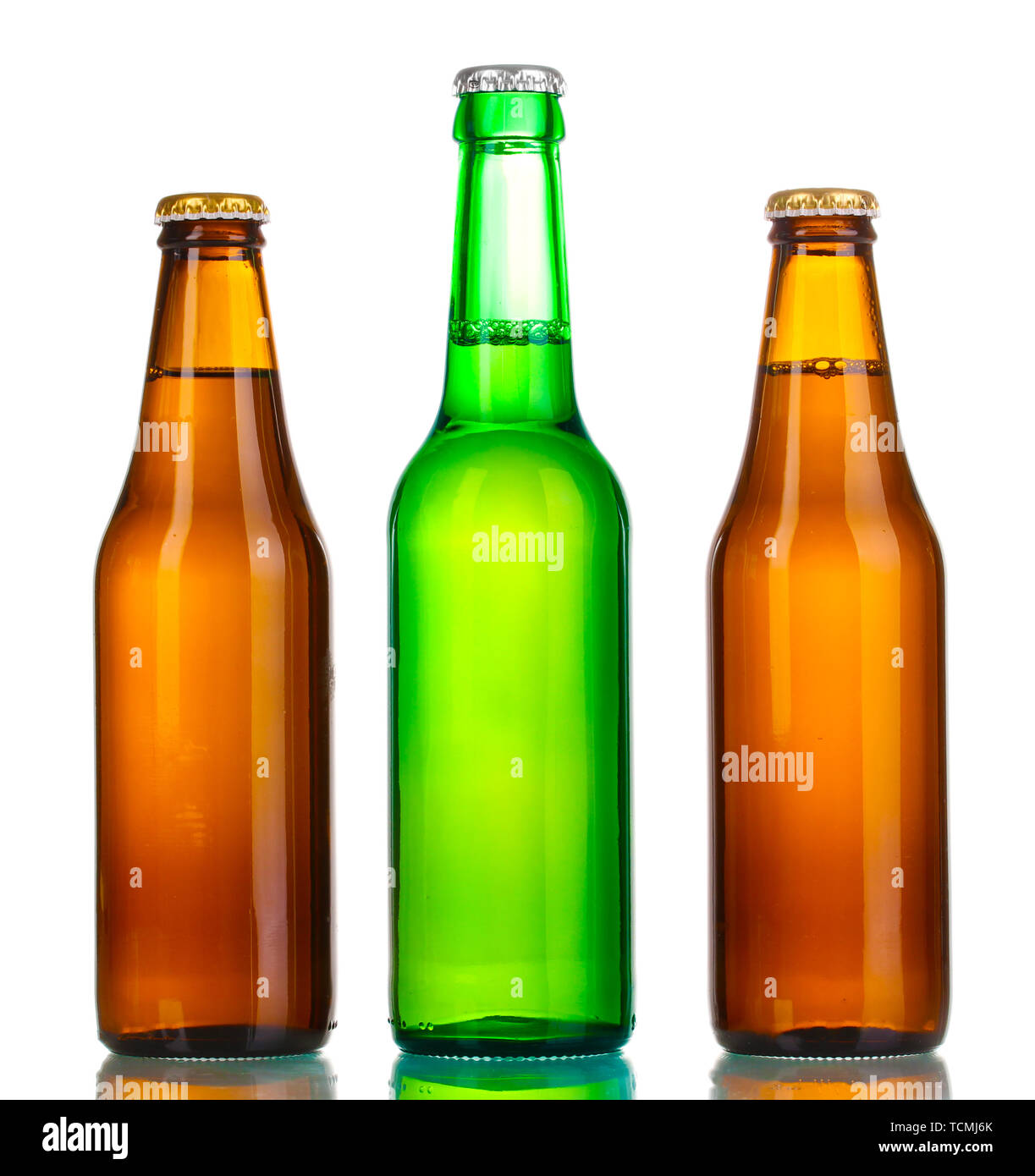 three bottles of beer isolated on white Stock Photo - Alamy