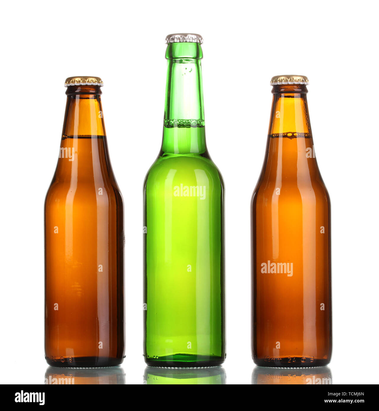 three bottles of beer isolated on white Stock Photo - Alamy