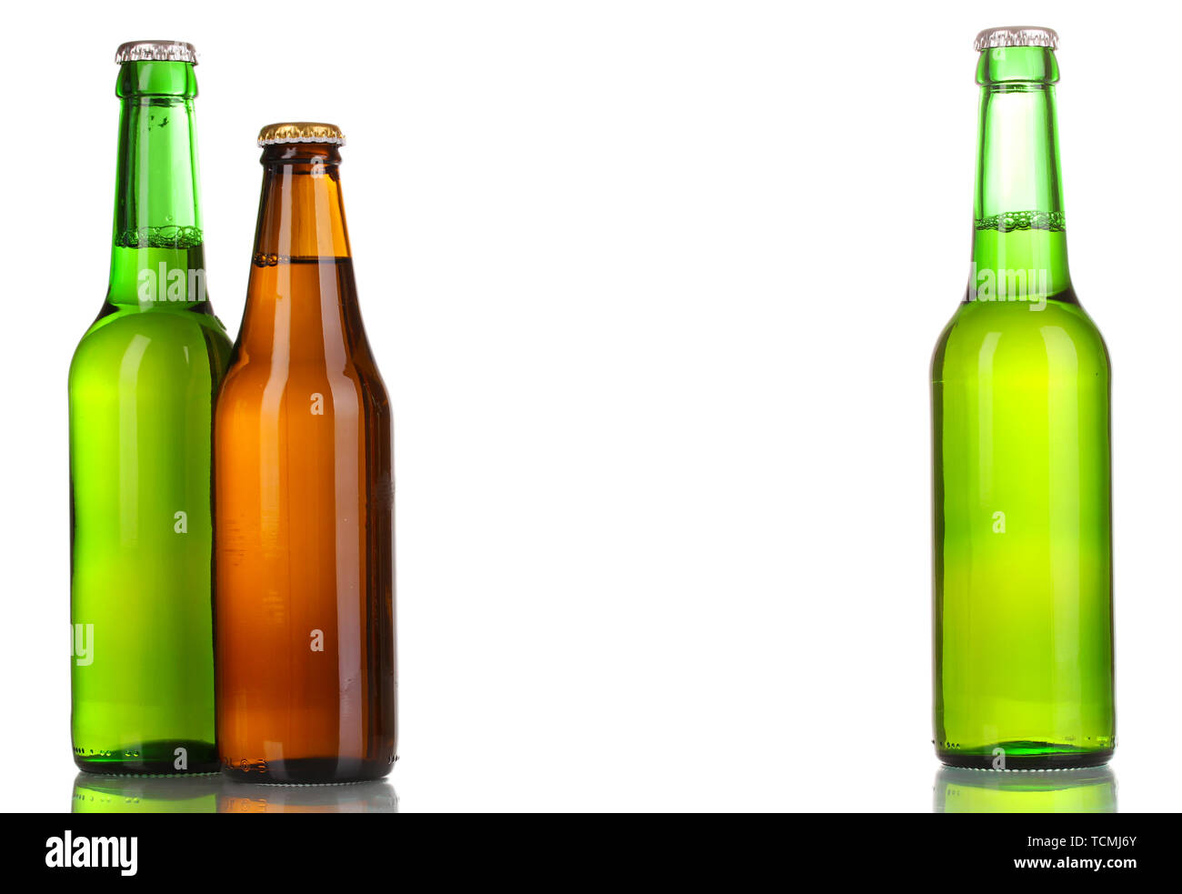 three bottles of beer isolated on white Stock Photo - Alamy