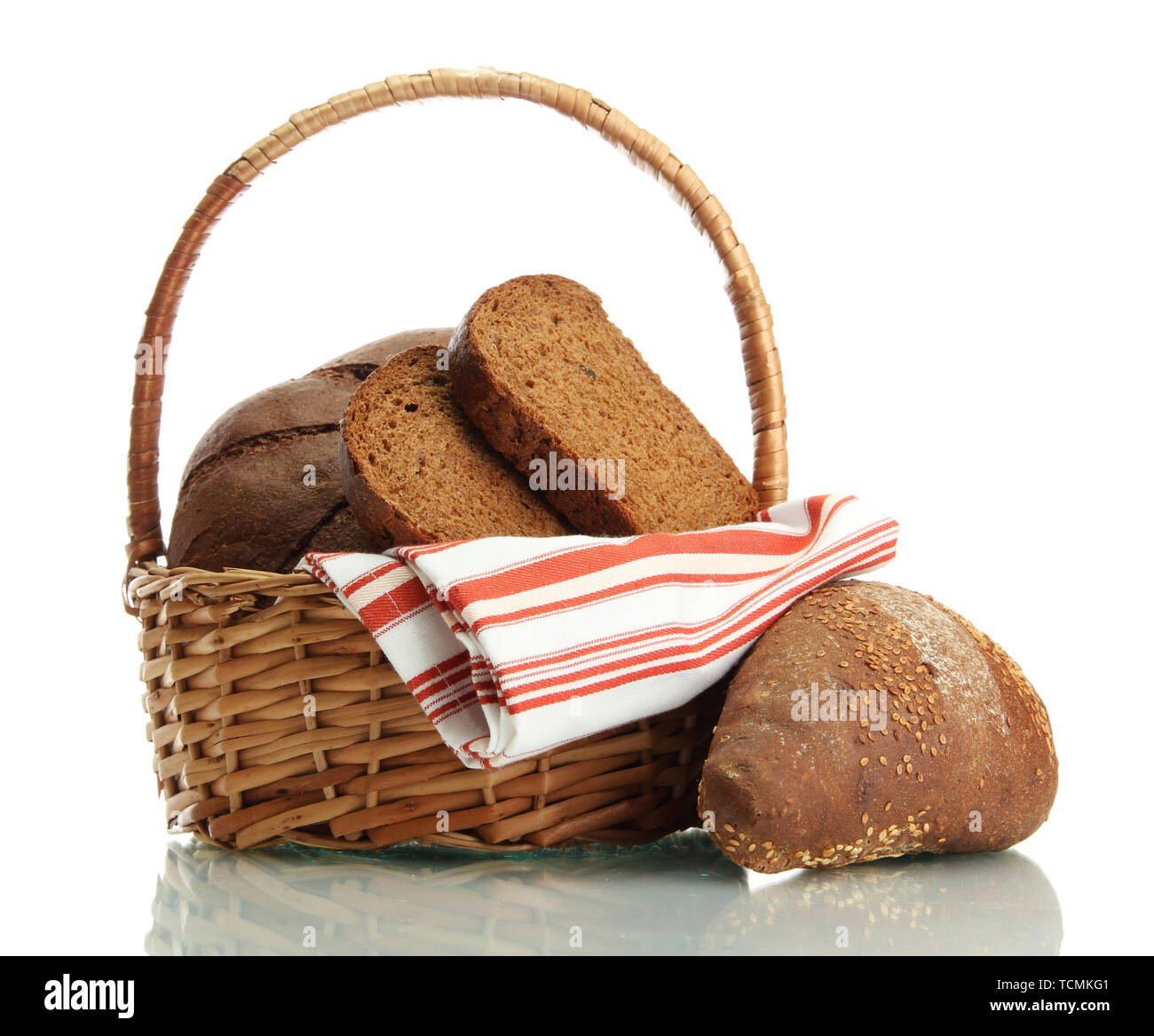 tasty rye bread in basket, isolated on white Stock Photo - Alamy