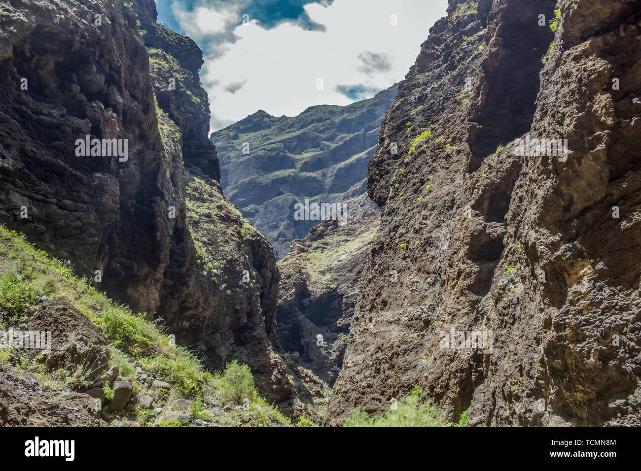 Rocks in the Masca gorge, Tenerife, showing solidified volcanic lava ...