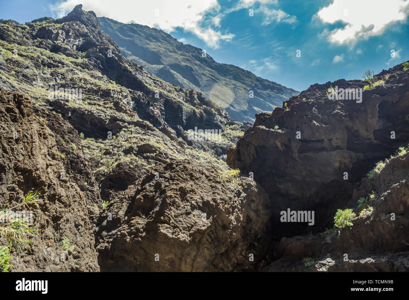 Rocks in the Masca gorge, Tenerife, showing solidified volcanic lava ...