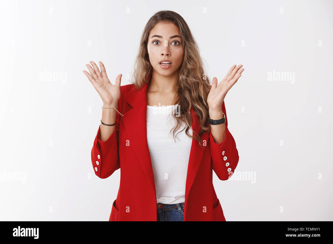 Dear god, what next. Portrait of amazed sympathizing shocked good ...