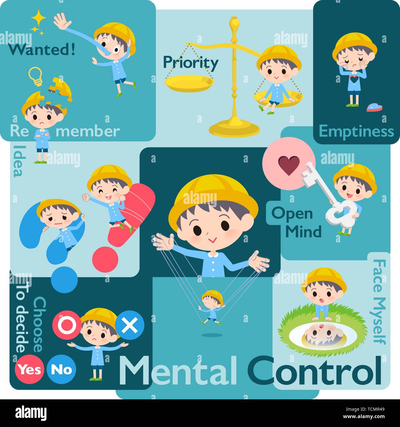 A set of Nursery school boy who control emotions.A variety of image ...