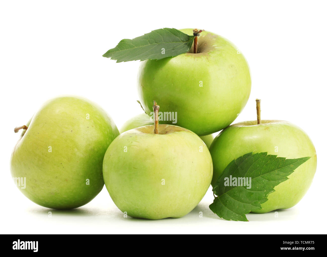 sweet apples with leaves, isolated on white Stock Photo - Alamy