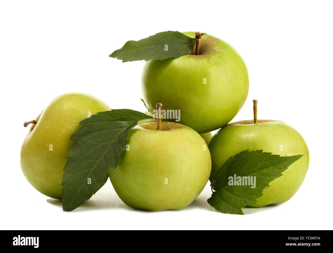 sweet apples with leaves, isolated on white Stock Photo - Alamy