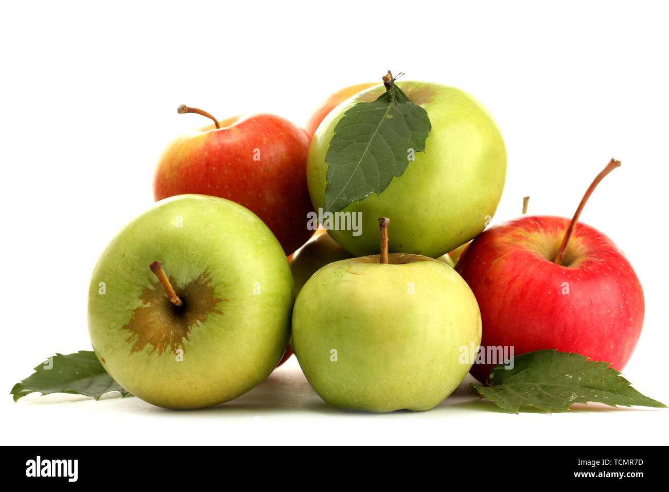 sweet apples with leaves, isolated on white Stock Photo - Alamy