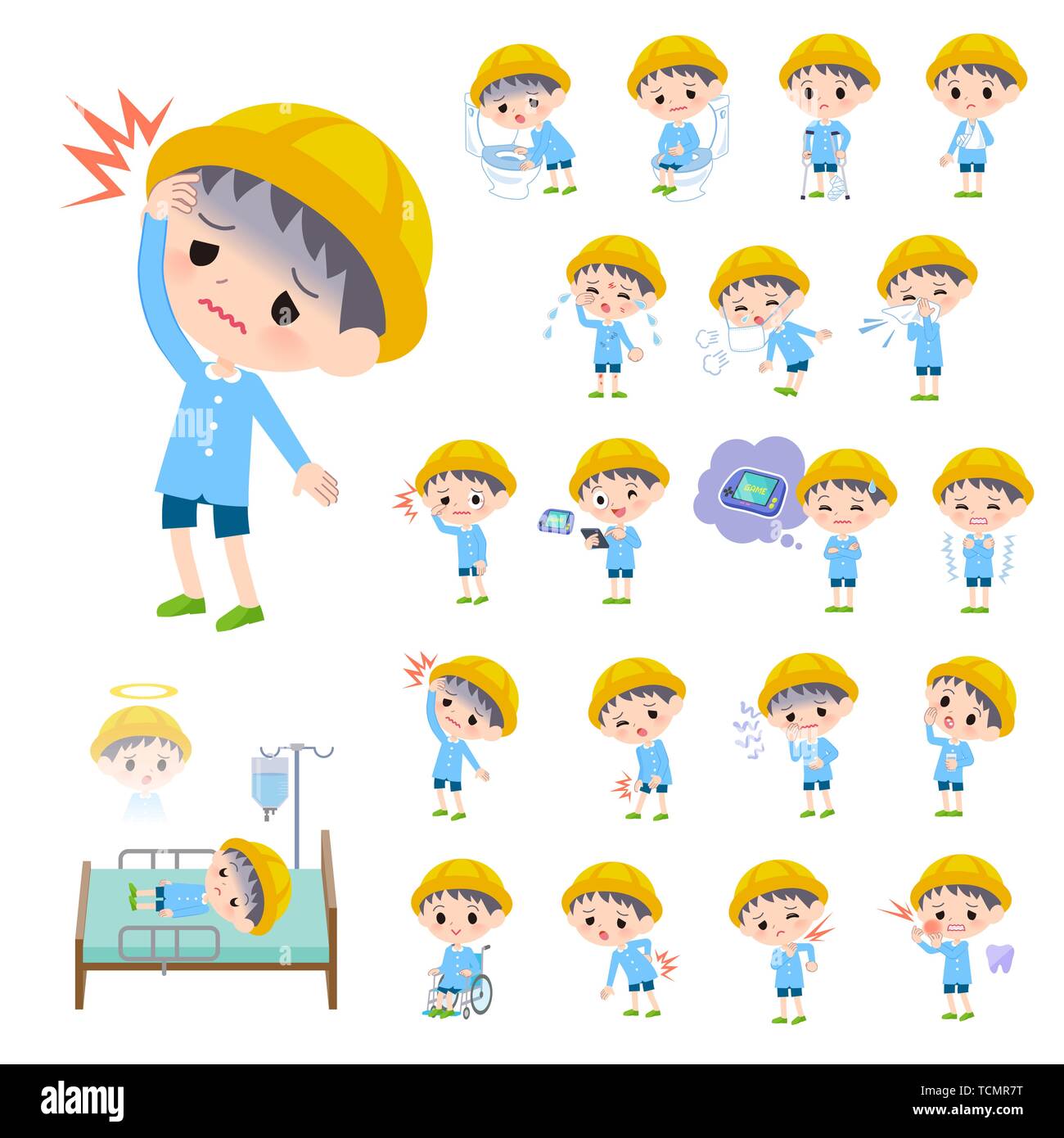 A set of Nursery school boy with injury and illness.There are actions ...