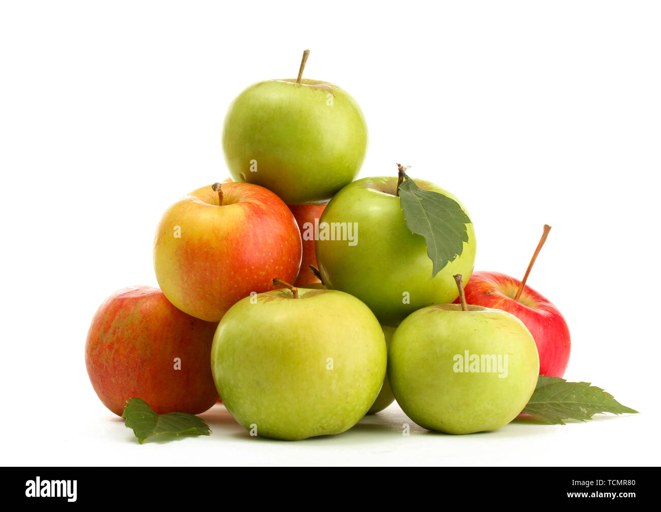 sweet apples with leaves, isolated on white Stock Photo - Alamy