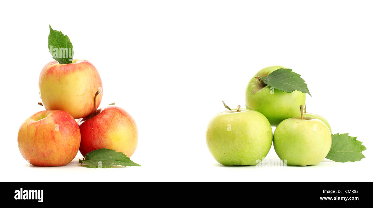 sweet apples with leaves, isolated on white Stock Photo - Alamy