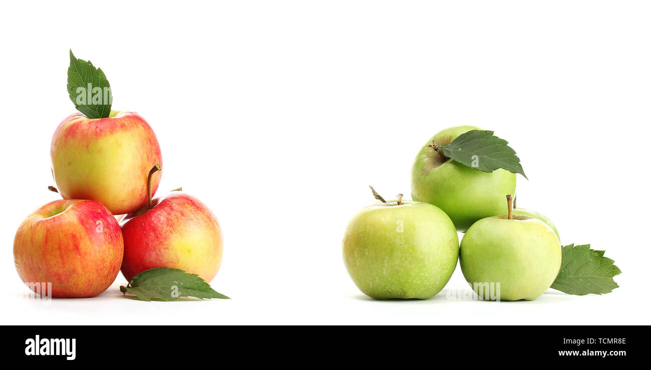 sweet apples with leaves, isolated on white Stock Photo - Alamy