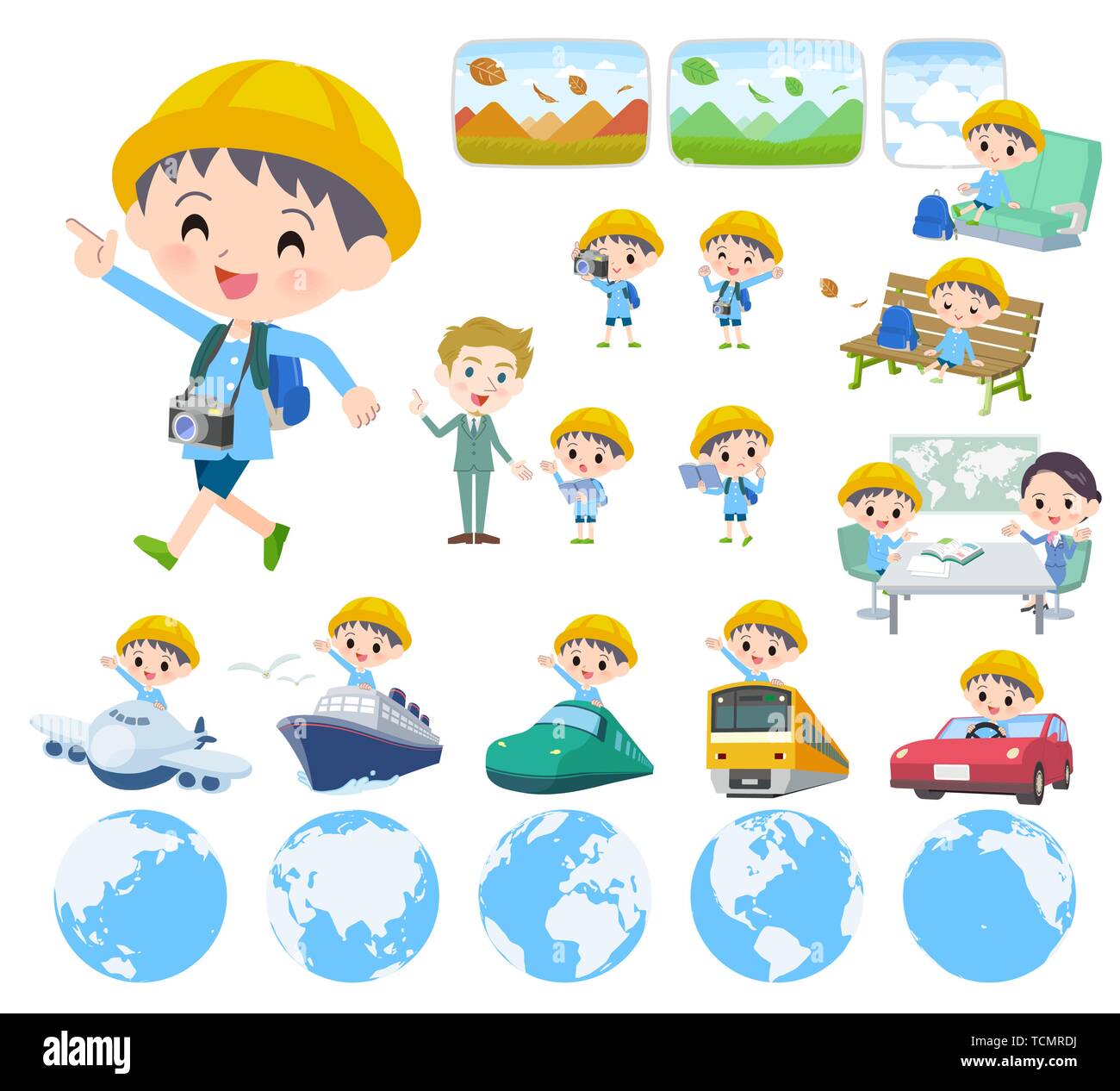 A set of Nursery school boy on travel.There are also vehicles such as ...