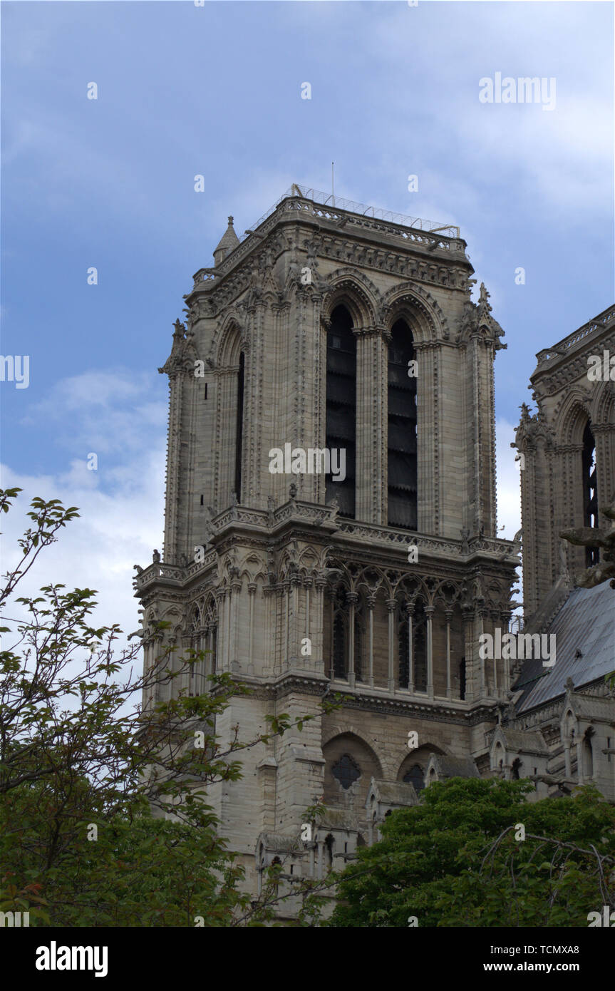 Detail of the bell tower of the Cathedral of Notre Dame, in Paris ...