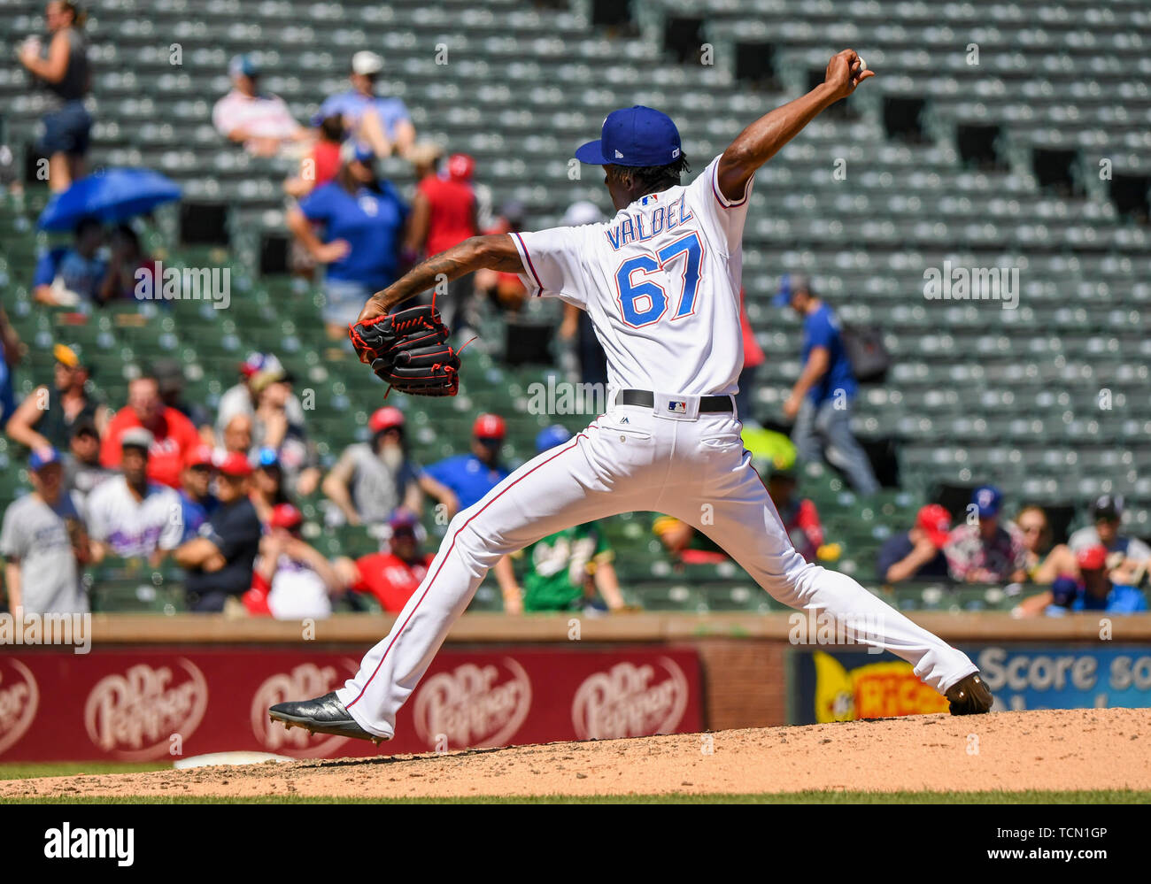June 08, 2019: Texas Rangers relief pitcher Phillips Valdez #67 makes ...