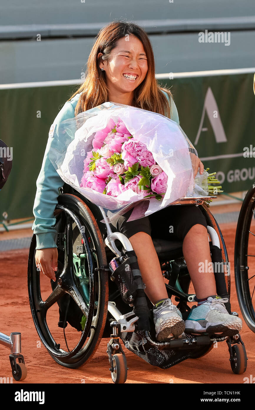 Yui Kamiji of Japan during the trophy ceremony of the French Open ...