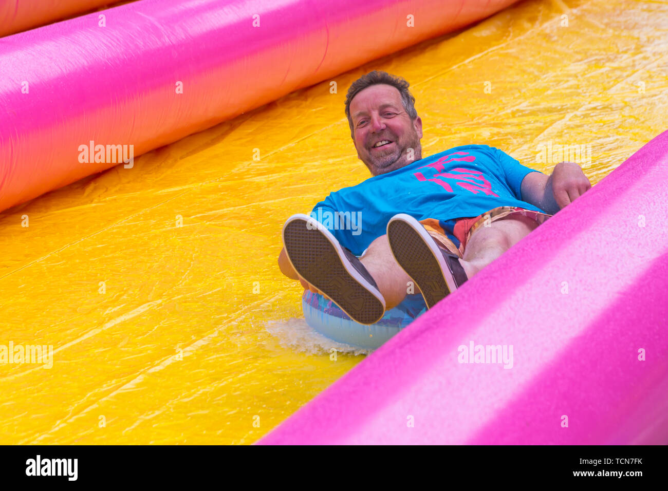 Bournemouth, Dorset, UK. 9th June 2019. The giant 120m long waterslide ...