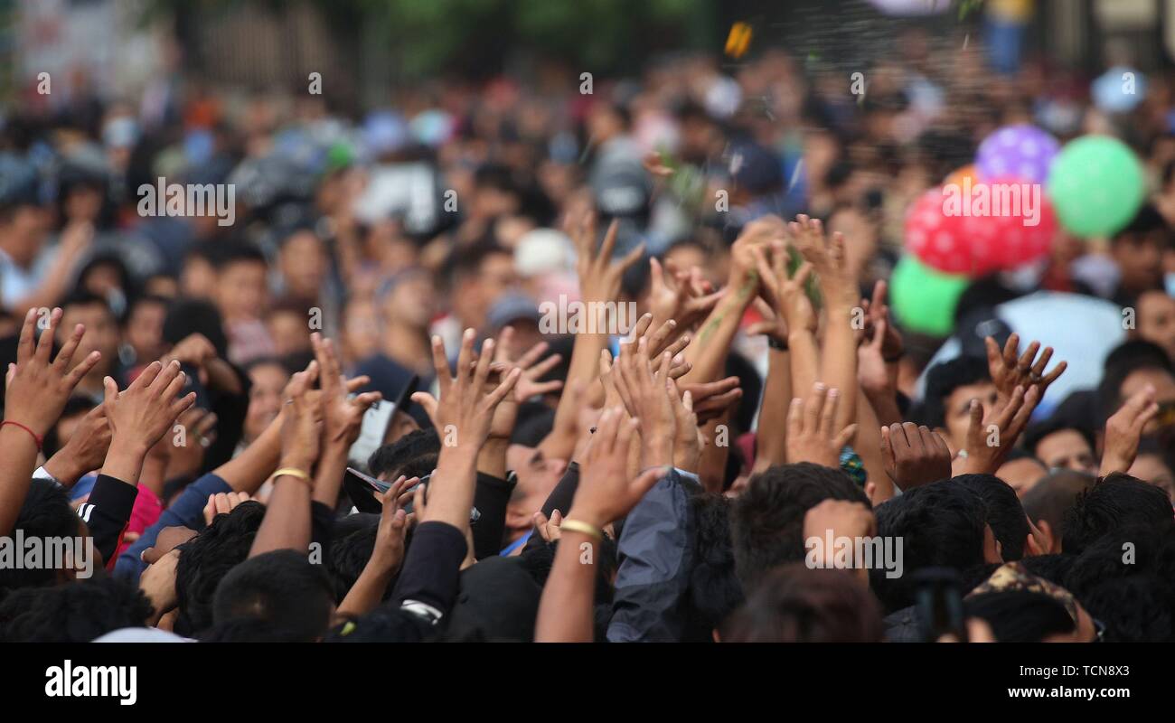 Lalitpur, Nepal. 9th June, 2019. People take blessings during Bhoto ...