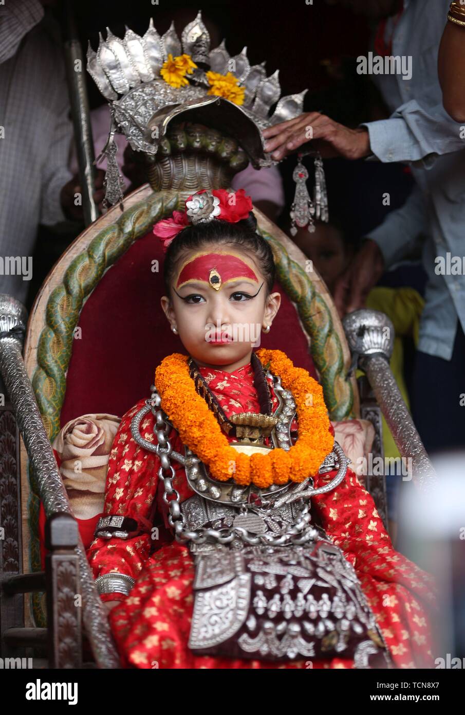 Lalitpur, Nepal. 9th June, 2019. Nepalese living goddess Kumari attends ...