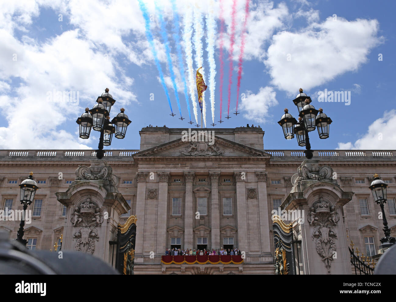 The Red Arrows fly over Buckingham Palace, pictured at the Trooping of ...