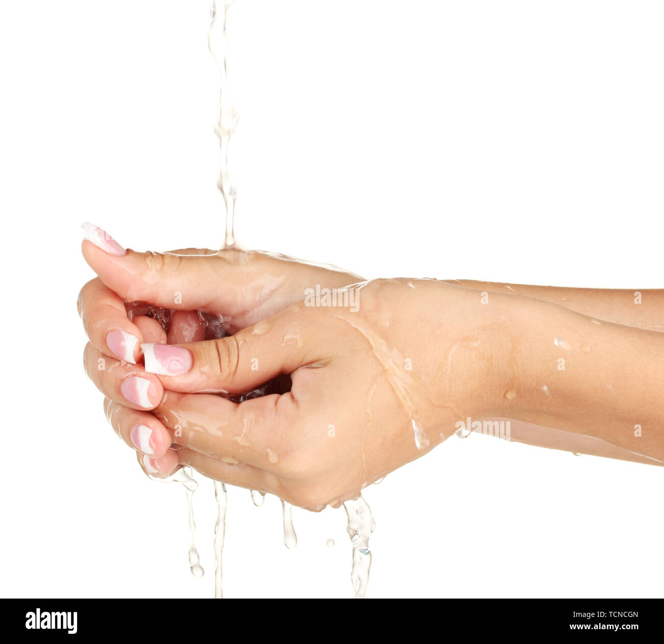 Washing woman's hands on white background close-up Stock Photo - Alamy