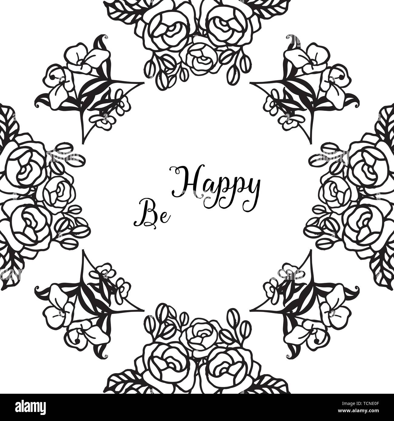 Vector illustration lettering be happy with various drawing flower ...