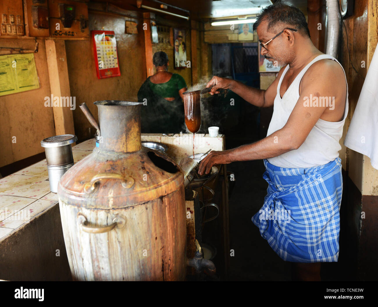 Indian Chai prepared in a small tea house in Chidambaram, India Stock ...