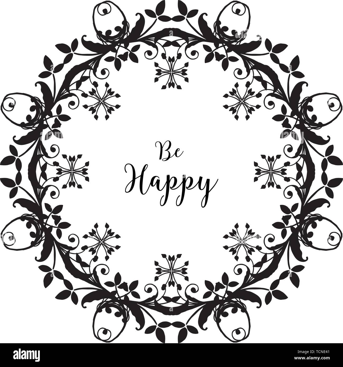 Vector illustration greeting card be happy with design wreath frame of ...