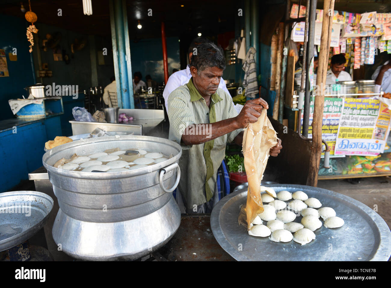 Idly ( savoury rice cake ) preparation Stock Photo - Alamy