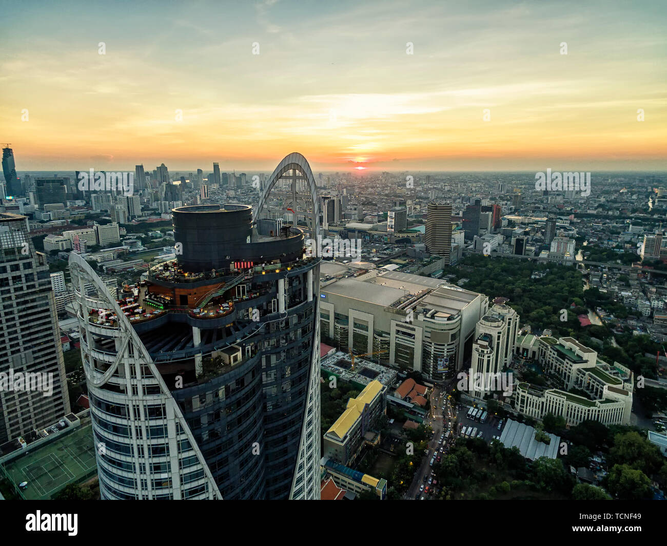 High-definition view of aerial view of Bangkok rooftop bar Stock Photo ...