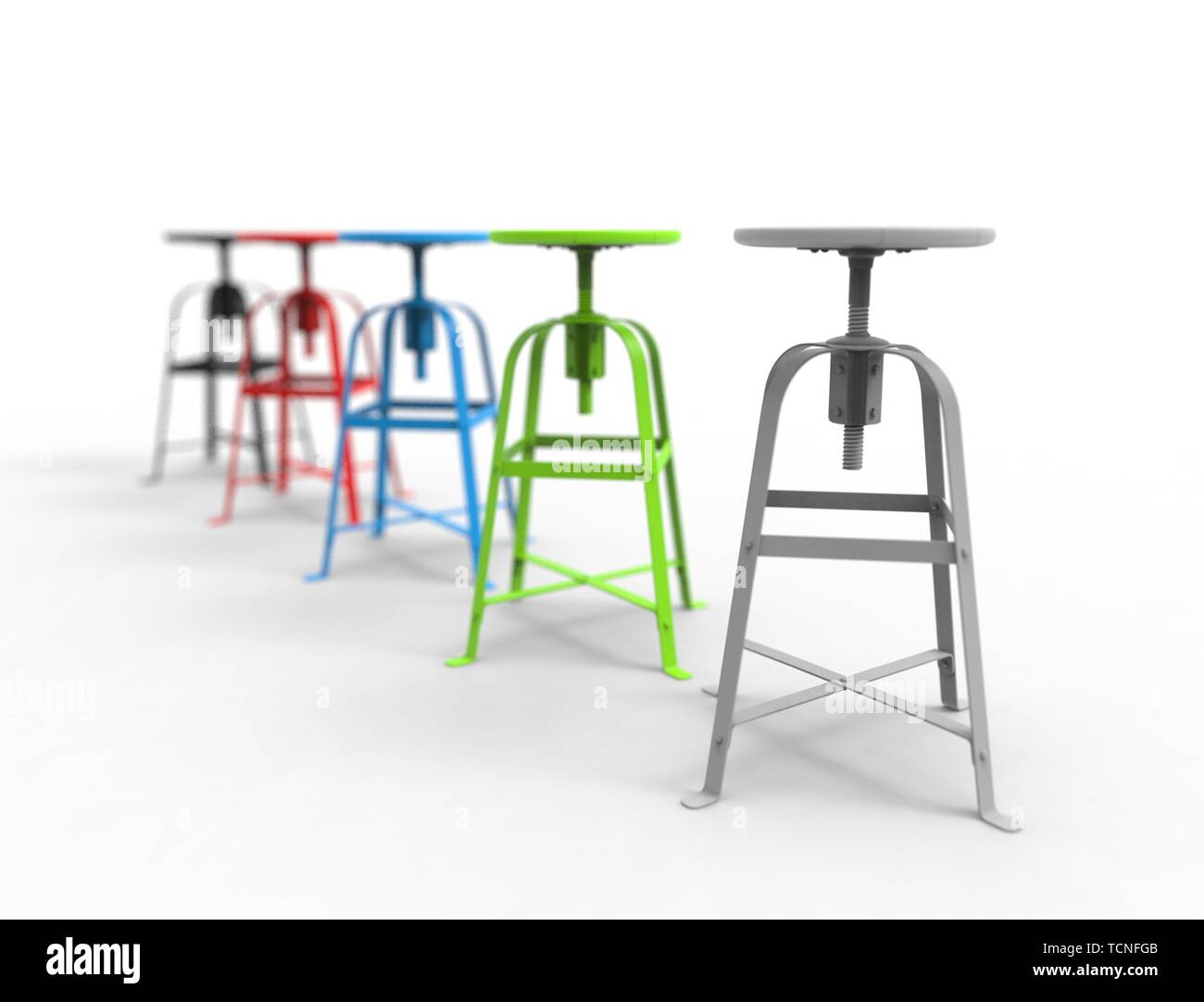 3d rendering of a collection of stools isolated in white background ...