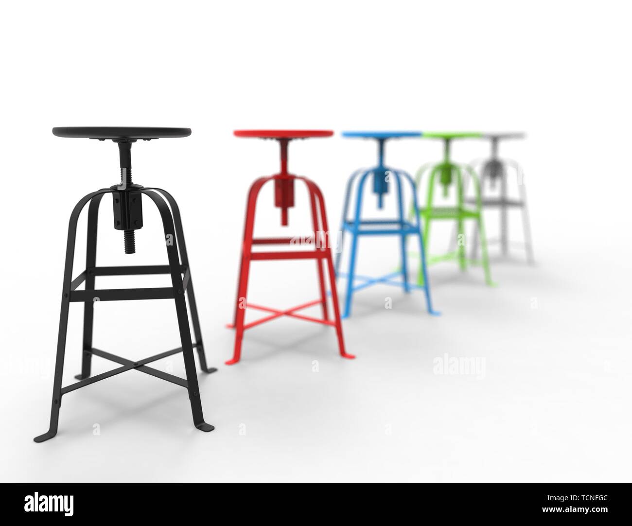 3d rendering of a collection of stools isolated in white background ...