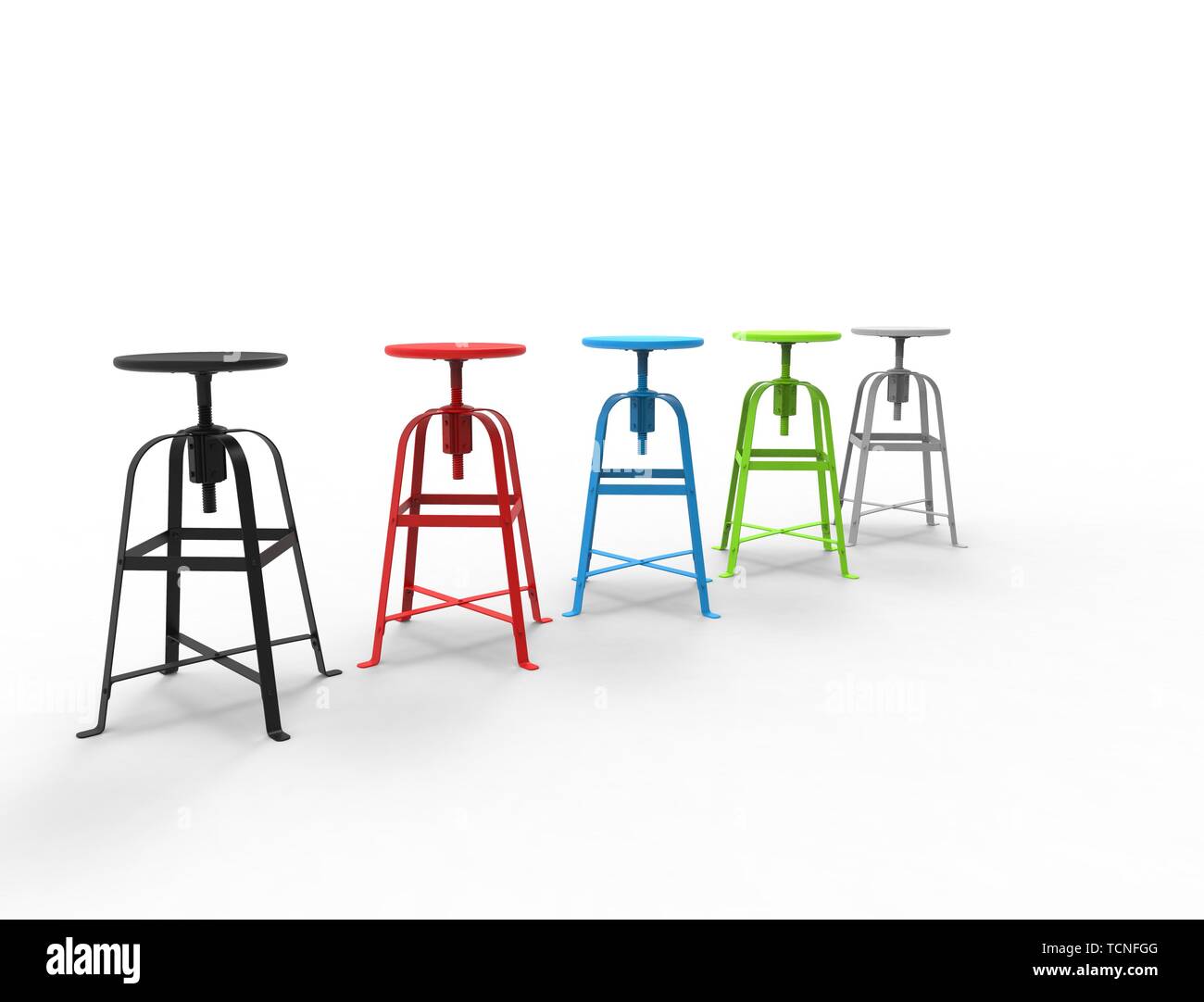 3d rendering of a collection of stools isolated in white background ...