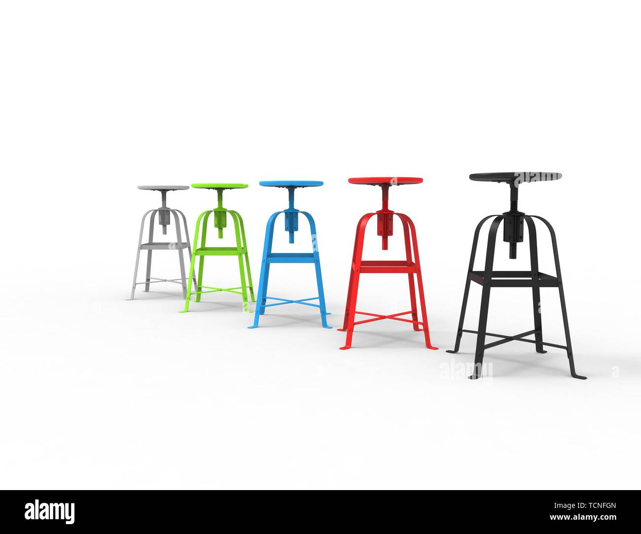3d rendering of a collection of stools isolated in white background ...